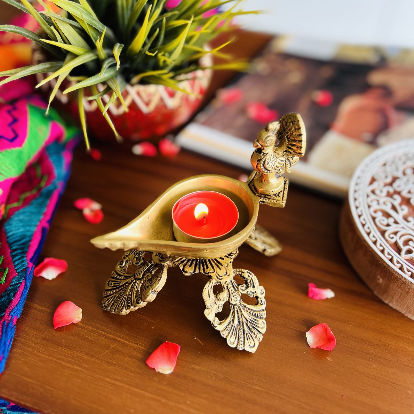 Brass Diya with Mini Peacock – Welcome to JustFab